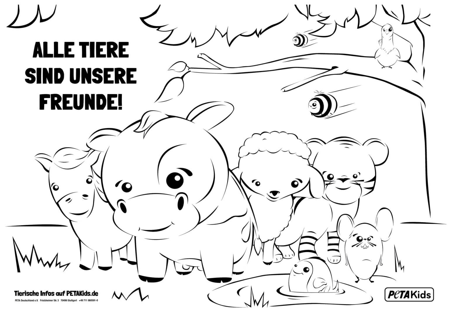 Ausmalbild – Alle Tiere sind unsere Freunde! - Bildungsportal PETA DE